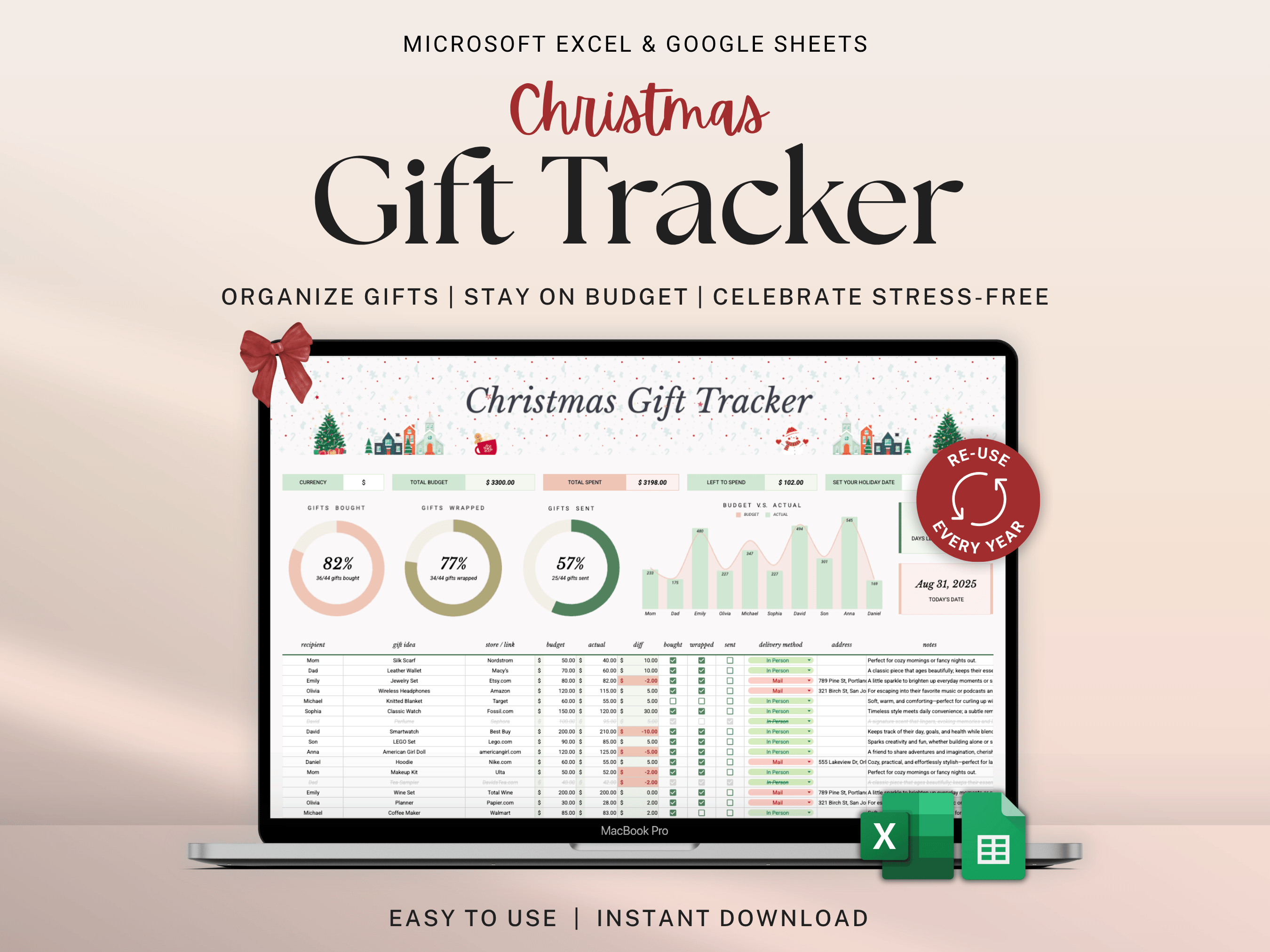 Christmas Gift Tracker Spreadsheet - Google Sheets & Excel – Hey Morning
