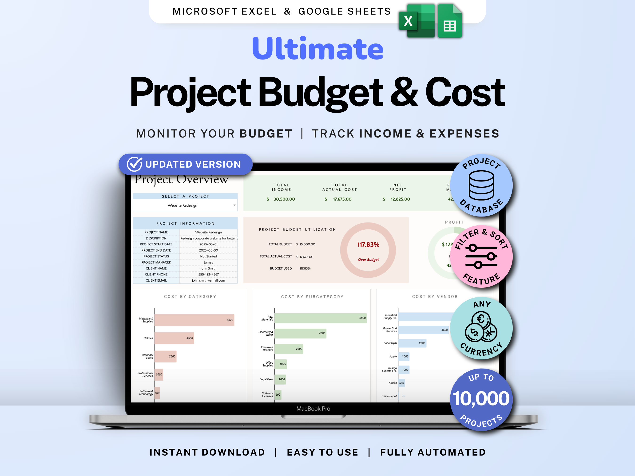 Project Budget & Cost Tracker - Google Sheets & Excel | Hey Morning