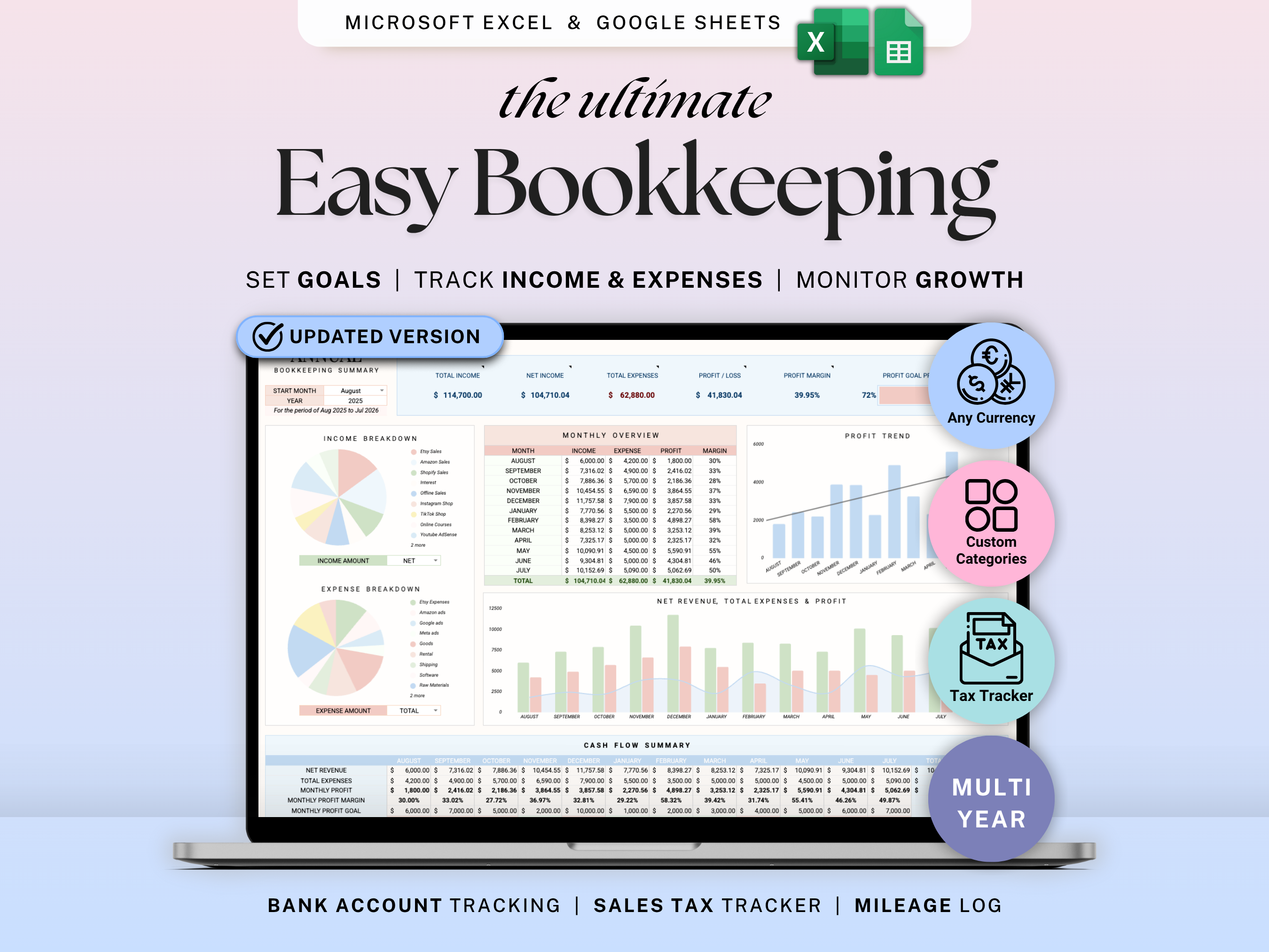 Small Business Bookkeeping Package - Google Sheets & Excel | Hey Morning