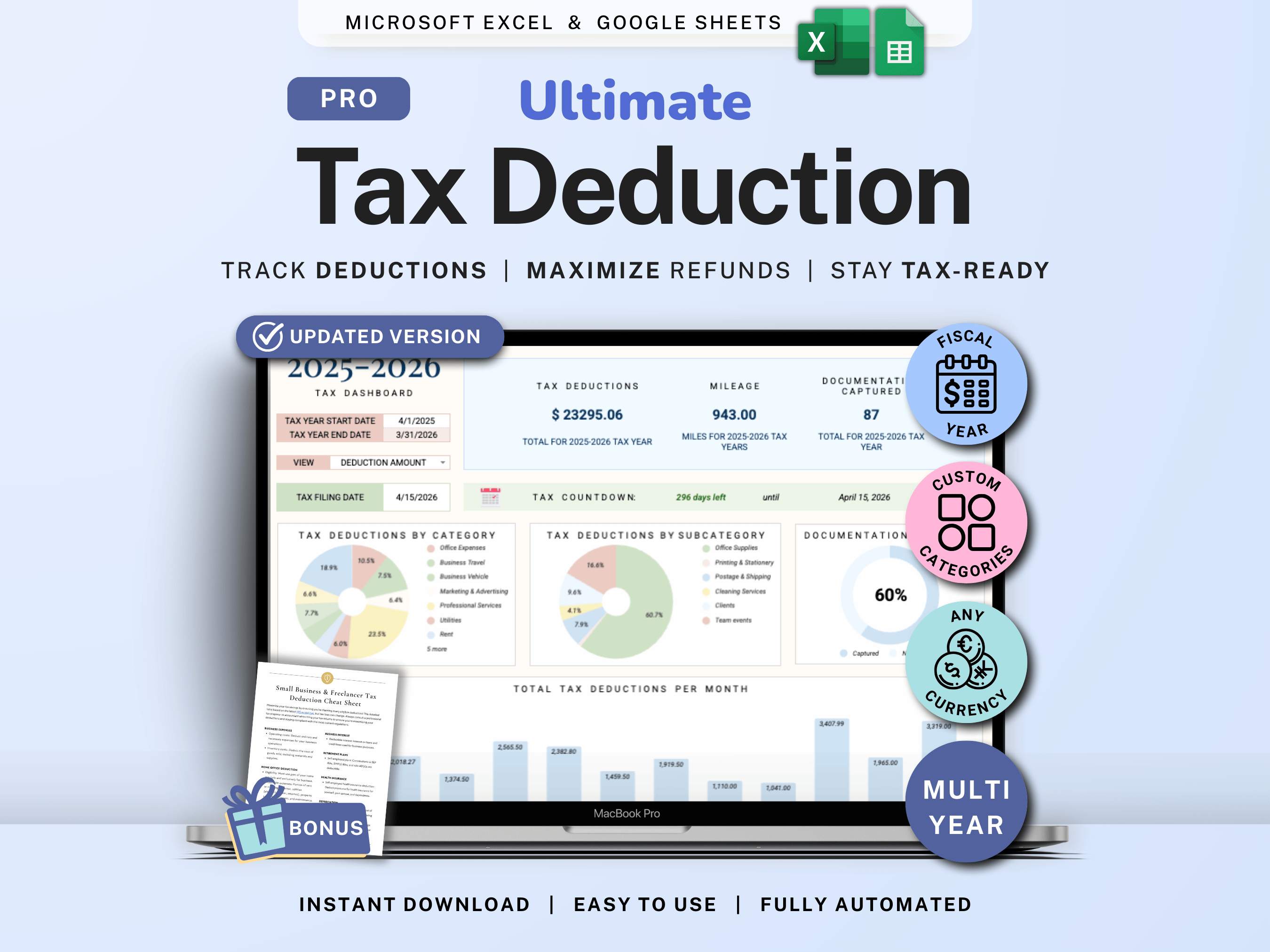Tax Deduction Tracker Spreadsheet - Google Sheets & Excel | Hey Morning