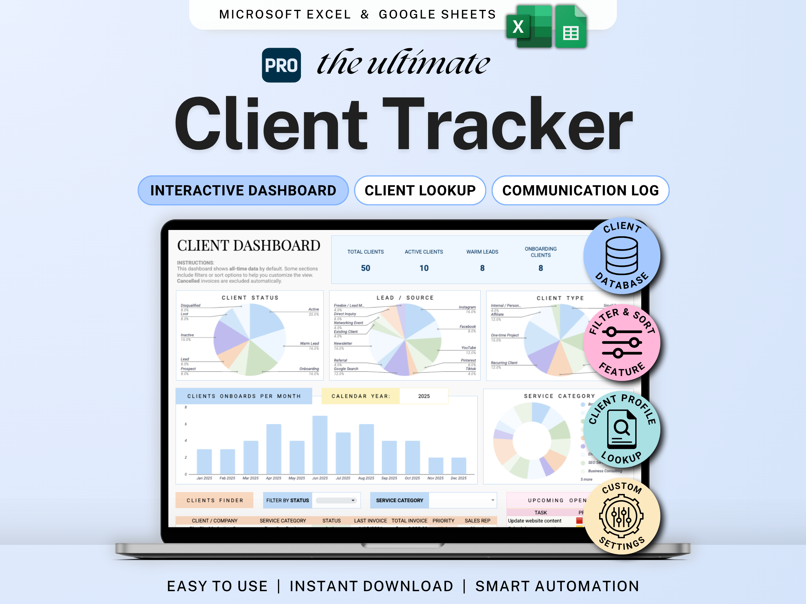 Ultimate Client Tracker CRM for Small Business - Google Sheets & Excel ...